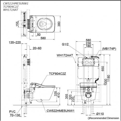 TOTO CW522HME5UNW1 + TCF804C2Z + WH173BAT + MB176G#WH